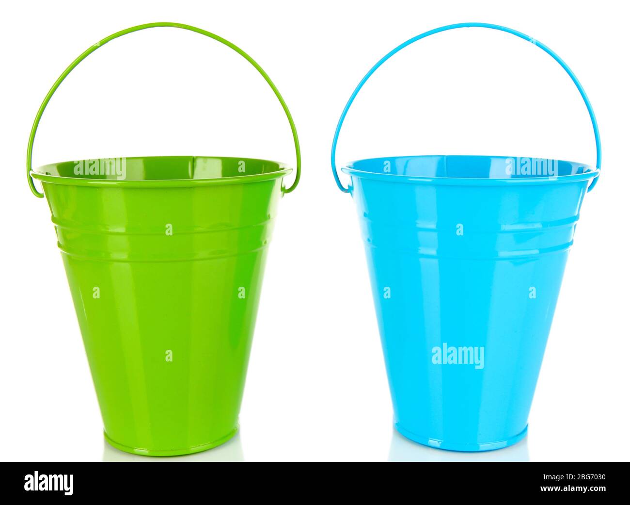 Empty color buckets, isolated on white Stock Photo - Alamy