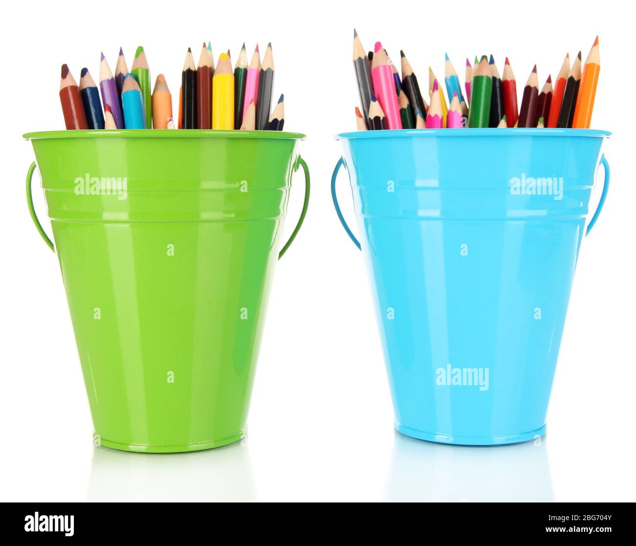 Color buckets with multicolor pencils, isolated on white Stock Photo ...