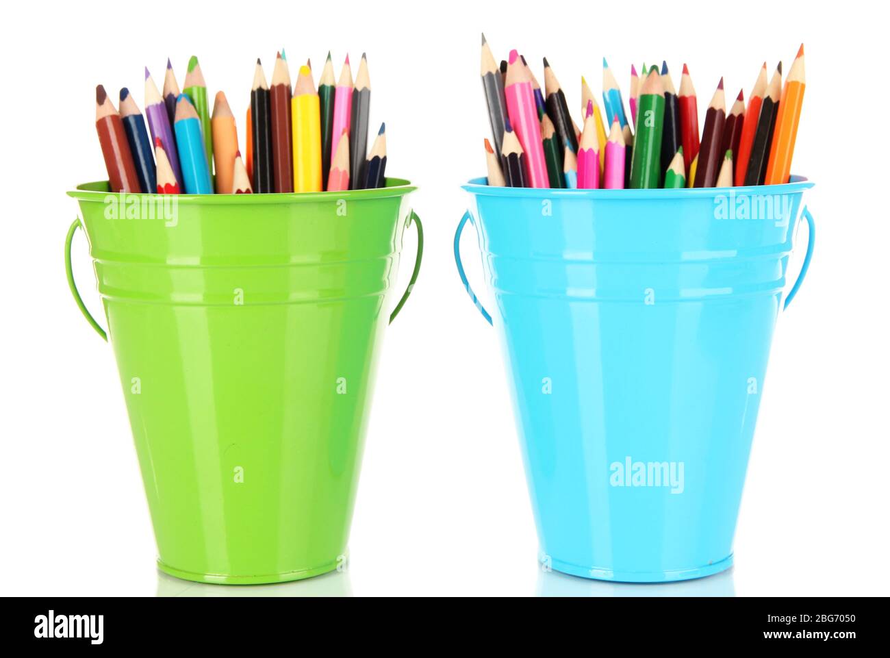 Color buckets with multicolor pencils, isolated on white Stock Photo ...