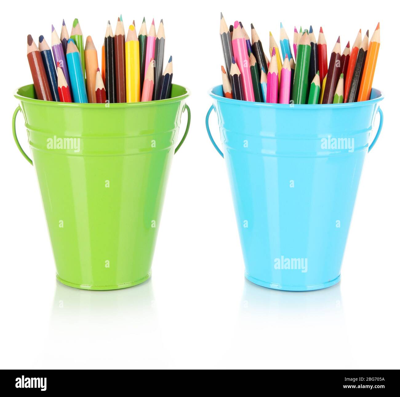 Color buckets with multicolor pencils, isolated on white Stock Photo ...