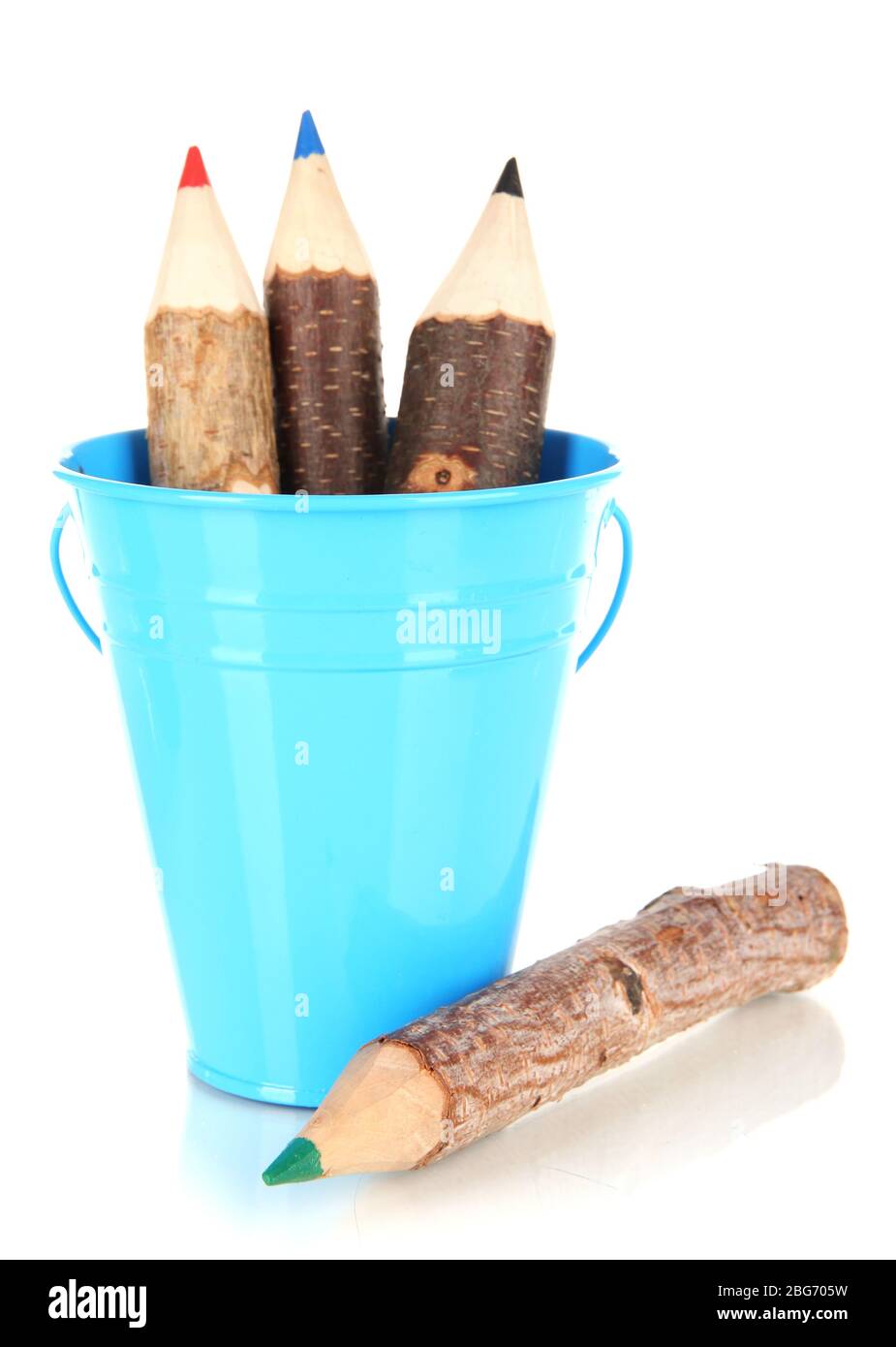 Color bucket with multicolor pencils, isolated on white Stock Photo - Alamy