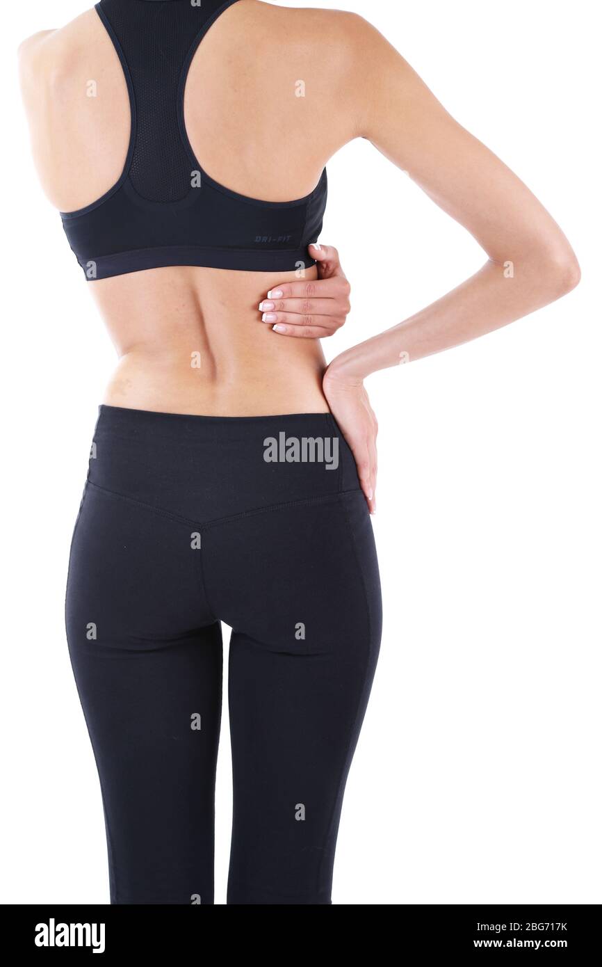 Back pain in young girls isolated on white Stock Photo - Alamy