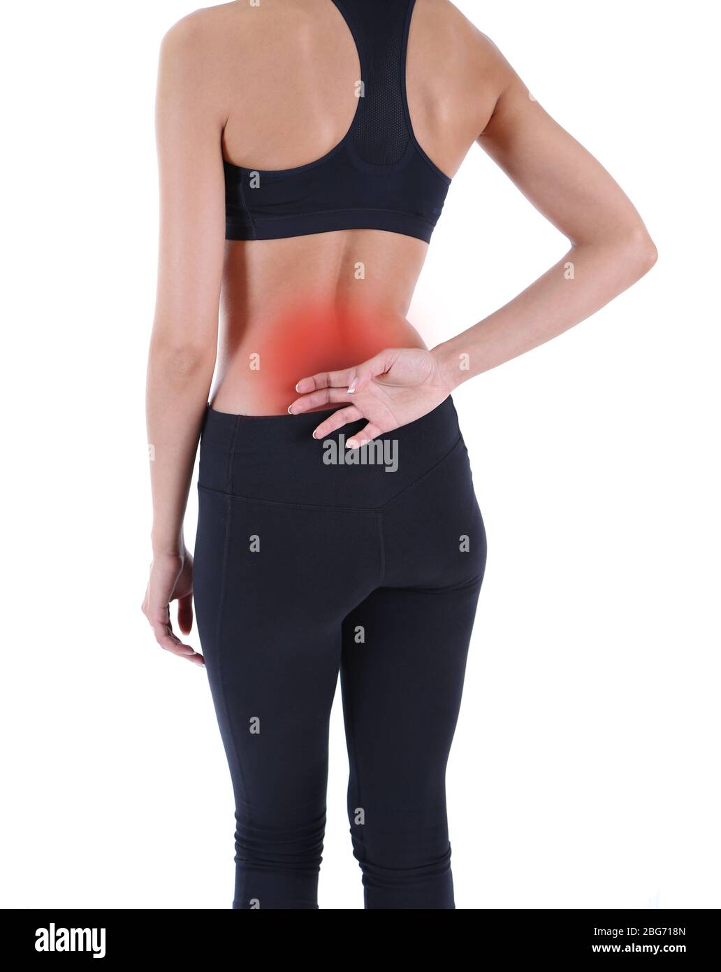 Back pain in young girl isolated on white Stock Photo - Alamy