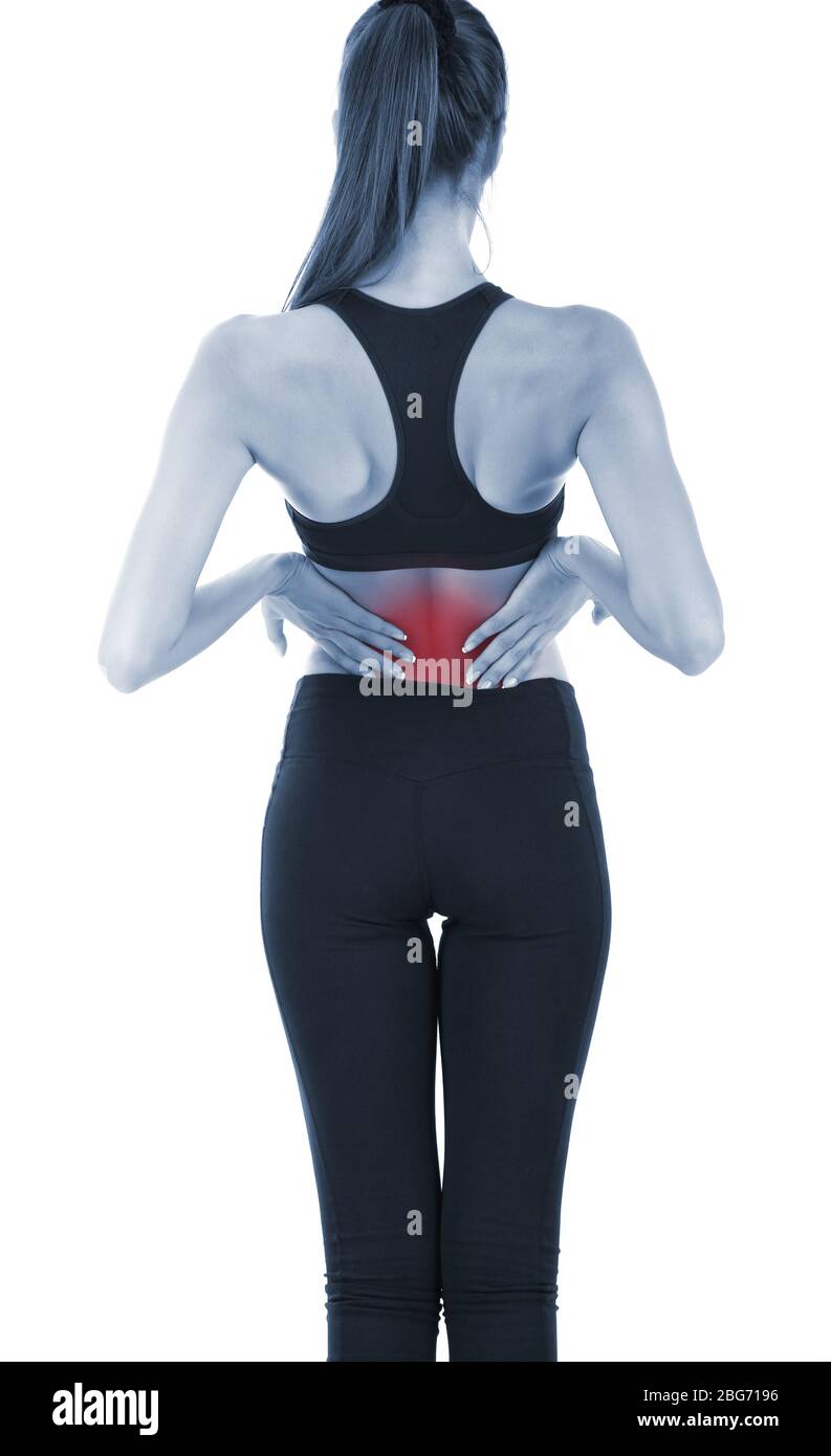 Back pain in young girls isolated on white Stock Photo - Alamy