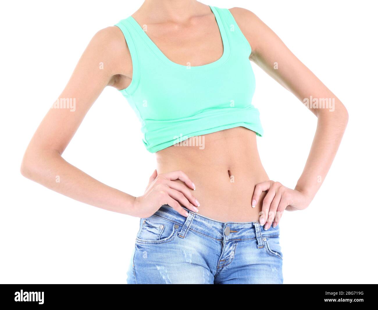 Beautiful woman stomach isolated on white Stock Photo - Alamy