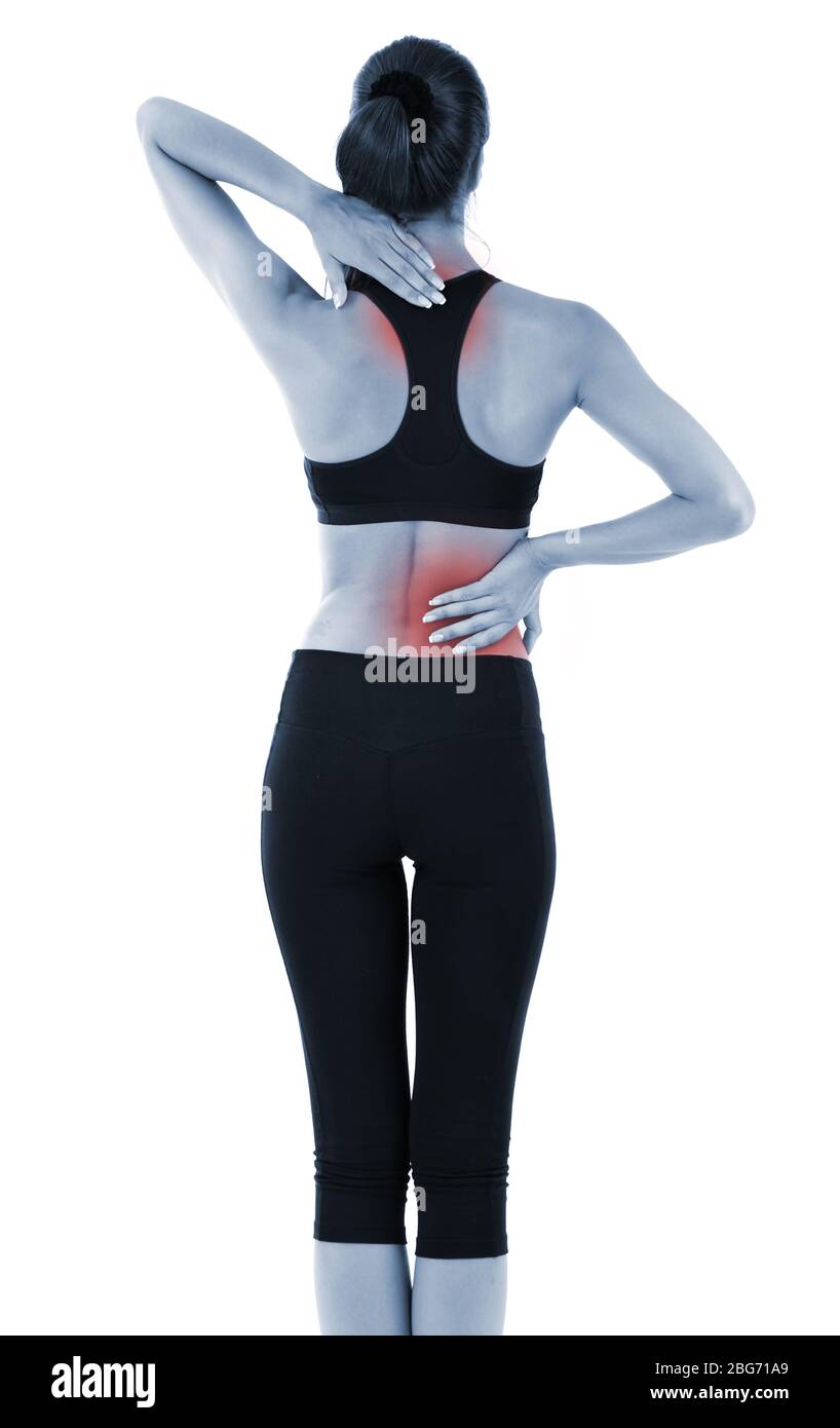 Back pain in young girls isolated on white Stock Photo - Alamy