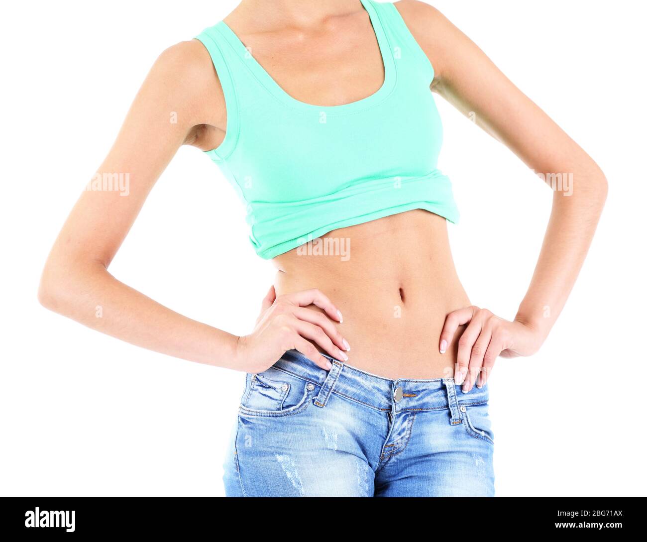 Beautiful woman stomach isolated on white Stock Photo - Alamy
