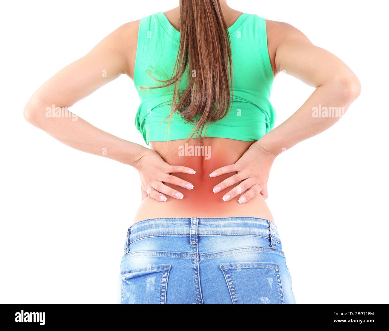 Back pain in young girls isolated on white Stock Photo - Alamy