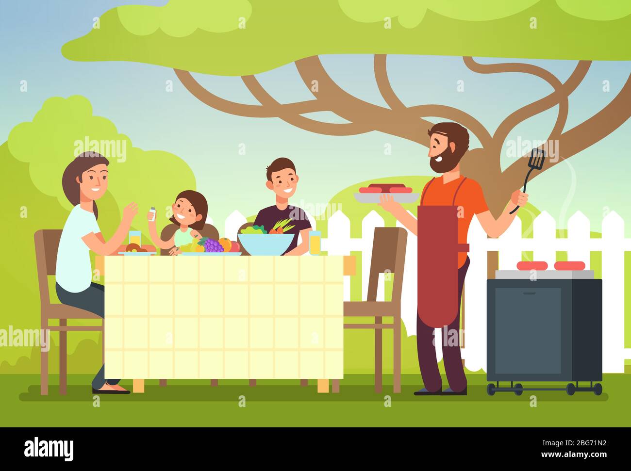 Father and son at barbeque Stock Vector Images - Alamy