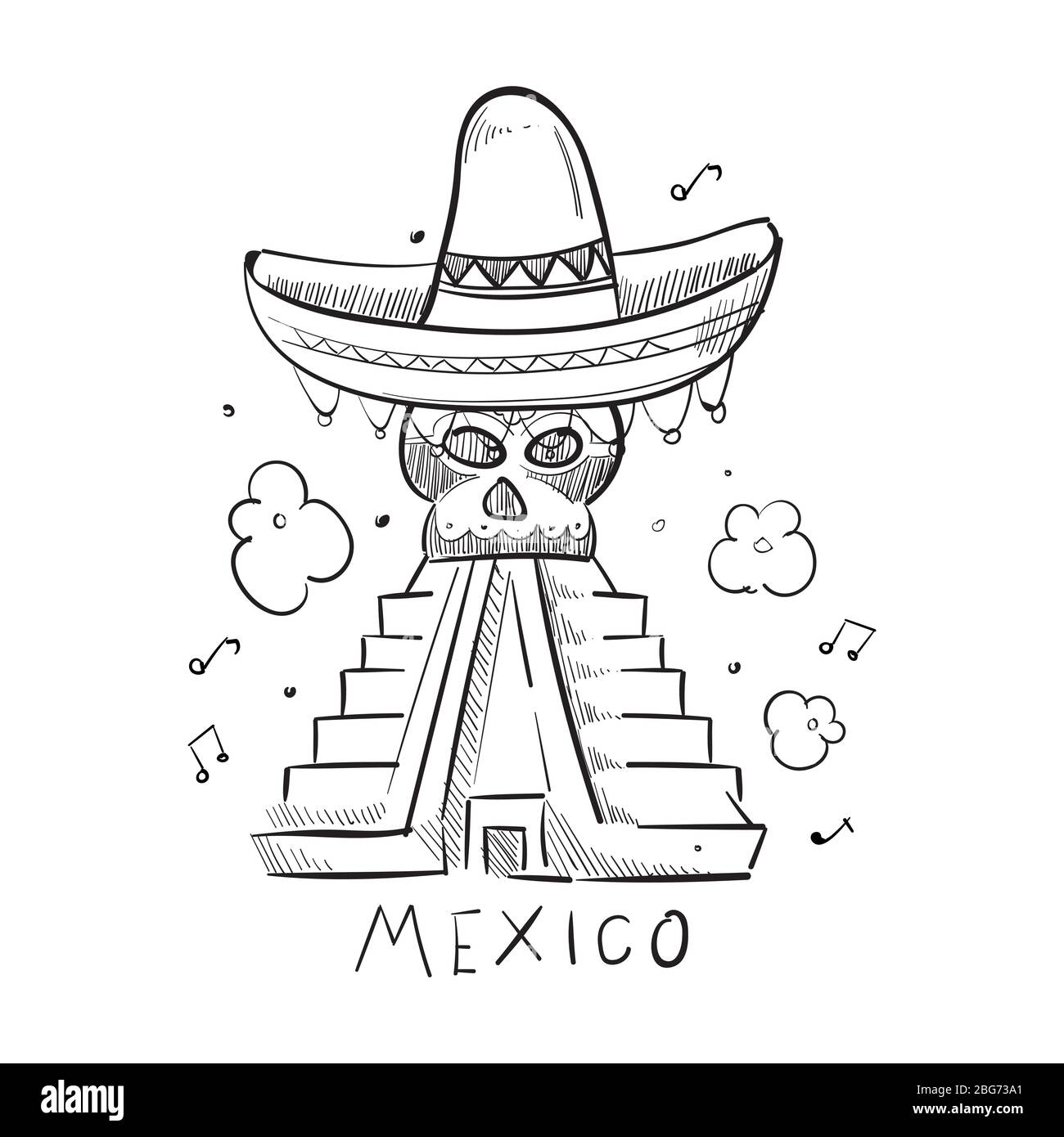 Hand drawn line style mexico style print design. Vector illustration ...