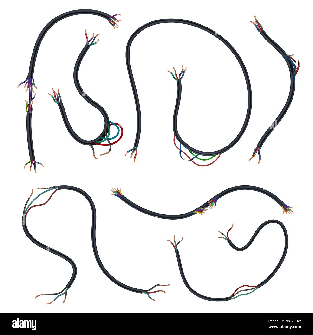 Damaged electrical copper wires and cords. Disconnect broken electric ...