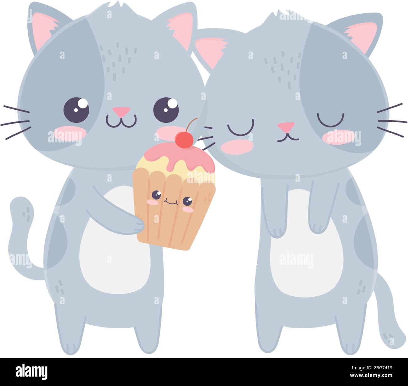 cute little cats with sweet cupcake kawaii cartoon character vector ...