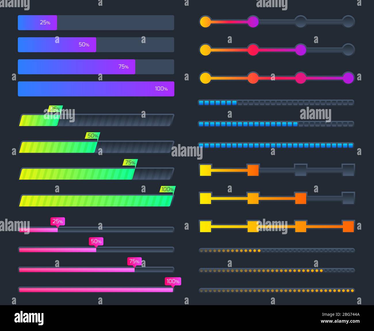Downloading in progress hud interface elements. Futuristic progress loading bars vector set ...