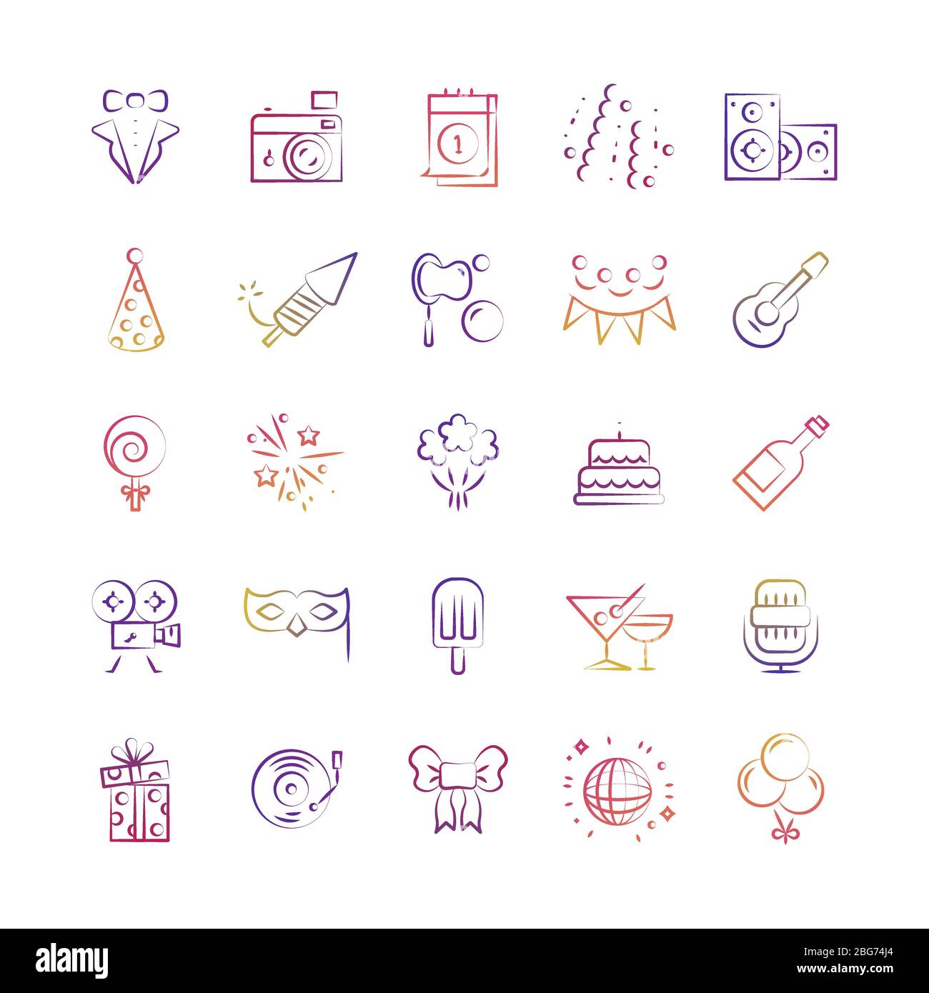 Event, party, birthday bright outline icons of set isolated on white ...