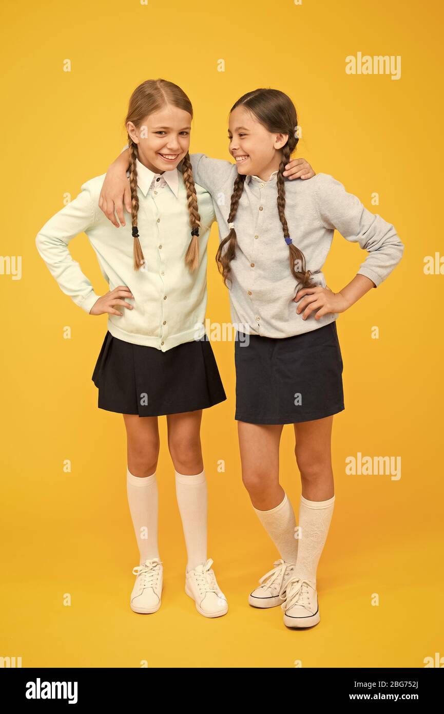 More than friends. Happy small girls making friends. Adorable girl ...