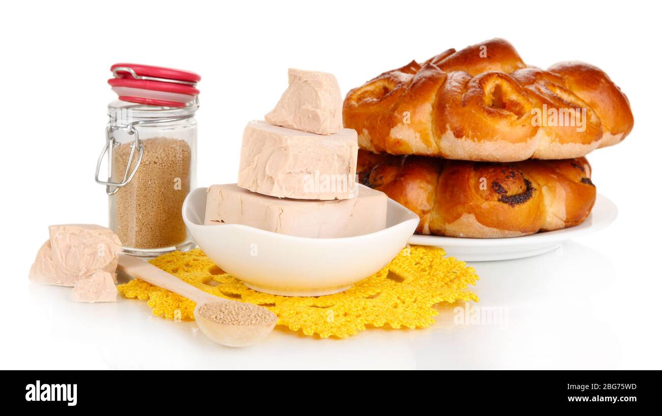 Dry yeast with pastry and baking ingredients isolated on white Stock ...