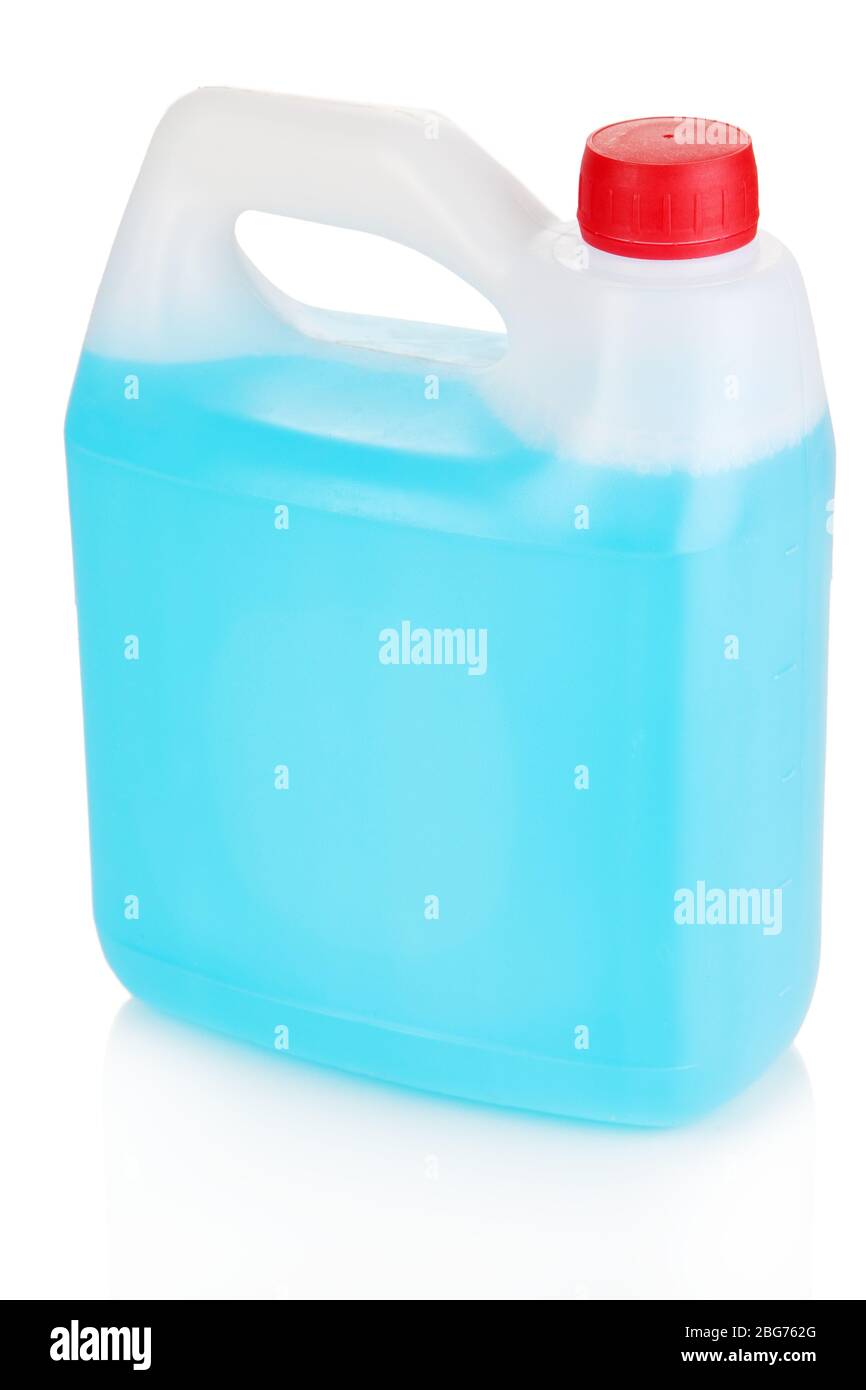 Blue liquid for car in canister isolated on white Stock Photo - Alamy