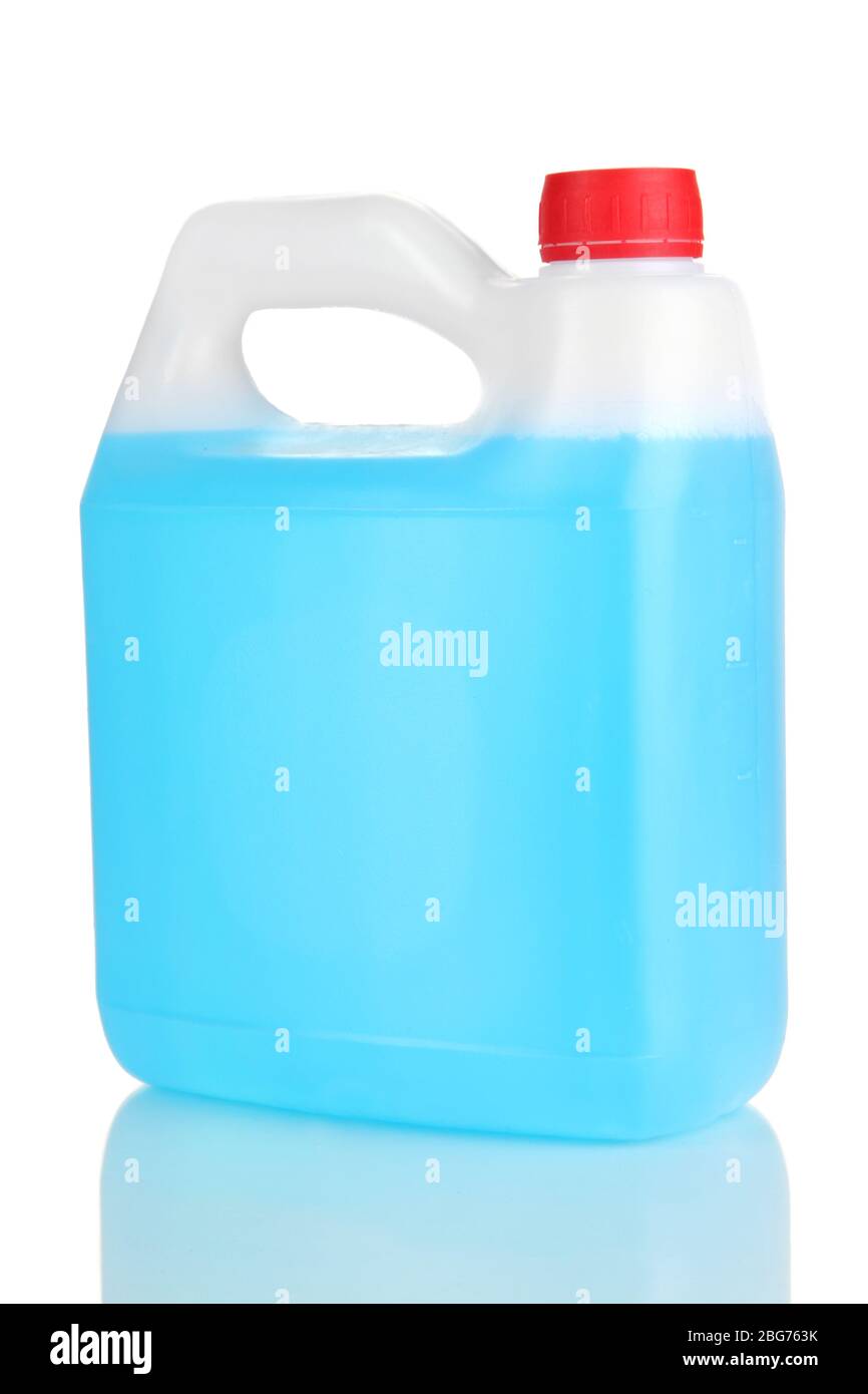 Blue liquid for car in canister isolated on white Stock Photo - Alamy