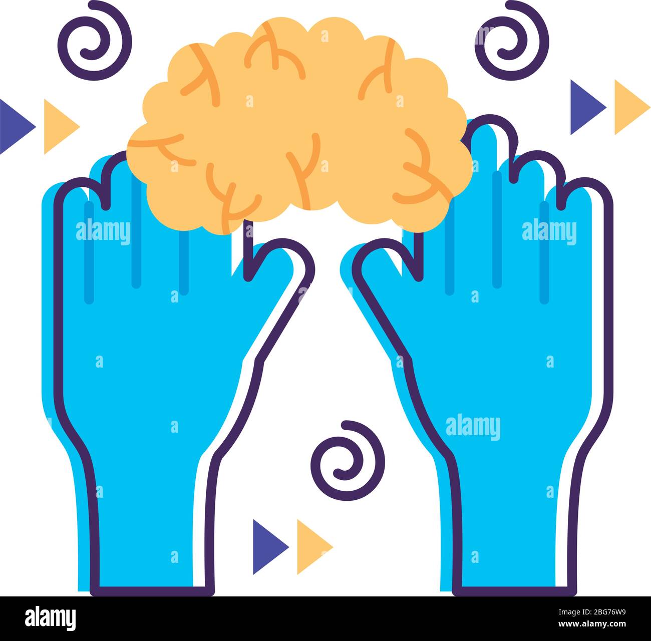 hands with brain mental health flat style icon Stock Vector Image & Art ...
