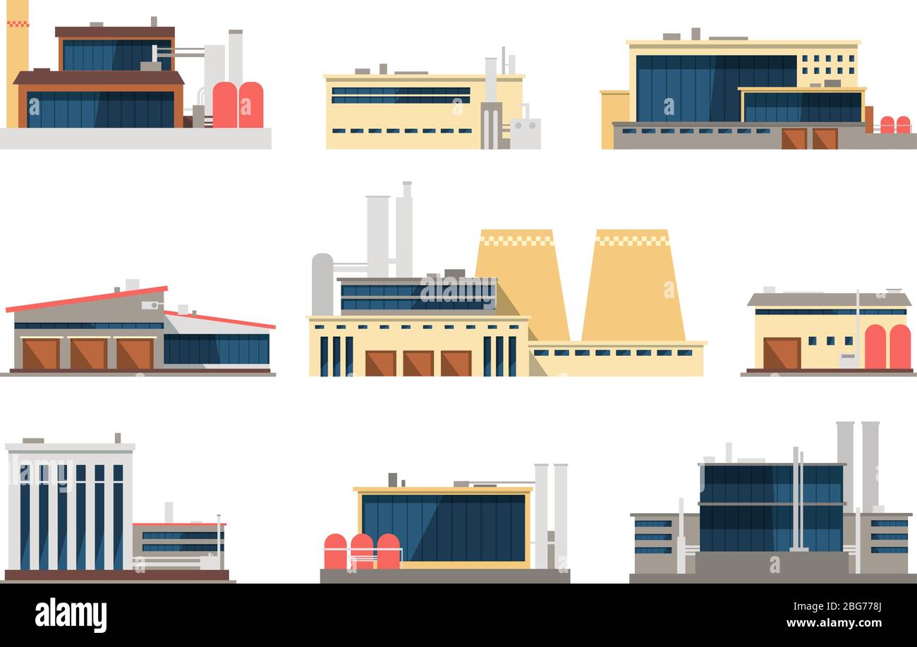 Industrial factory, power plant and warehouse buildings. Industrial ...