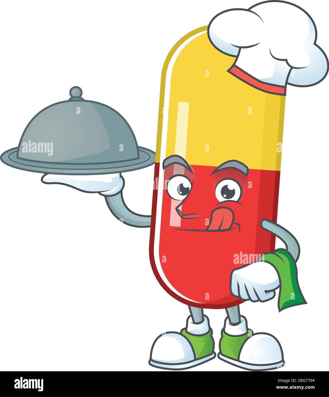 A red yellow capsules chef cartoon design with hat and tray Stock ...