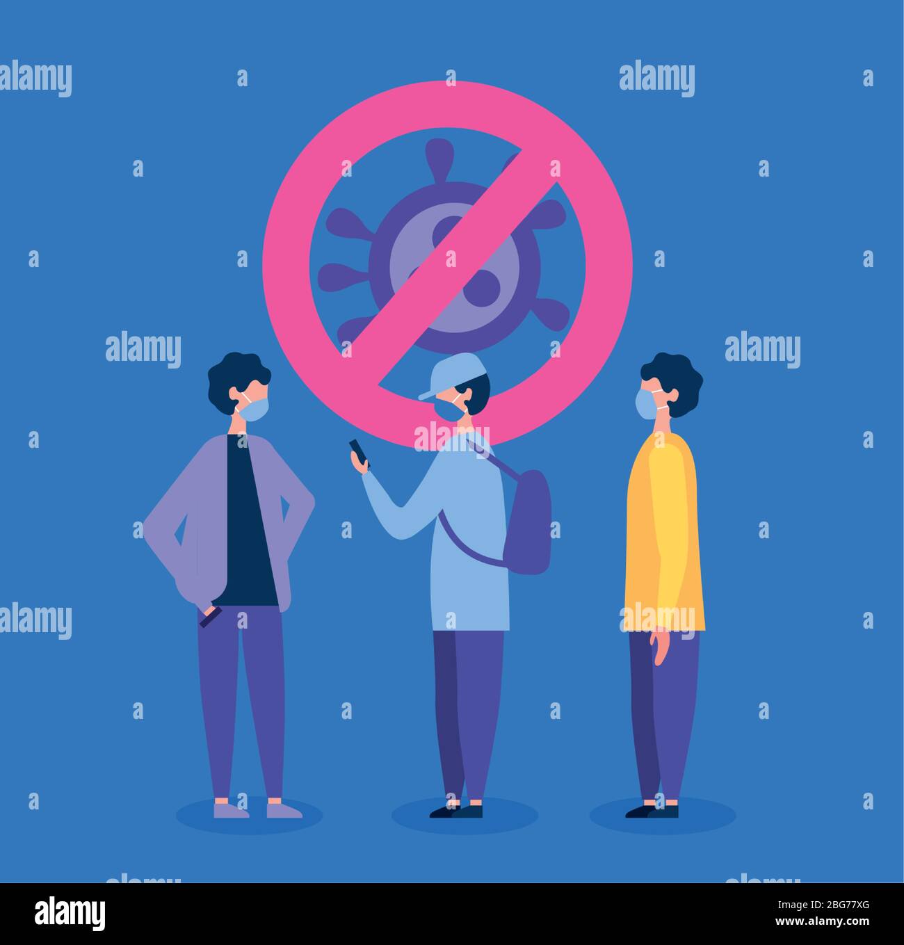people using face masks with stop covid19 signal Stock Vector Image ...