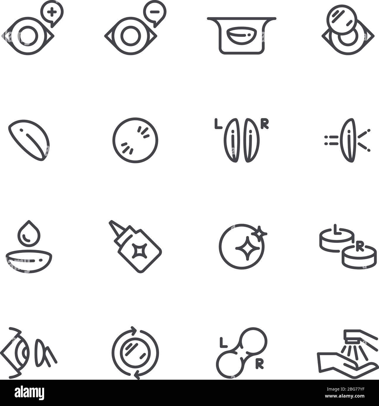 Eye optical lens icons. Human eyesight correction and optometrist ...
