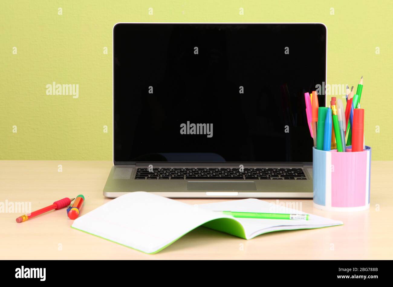 Workplace with computer, close up Stock Photo - Alamy