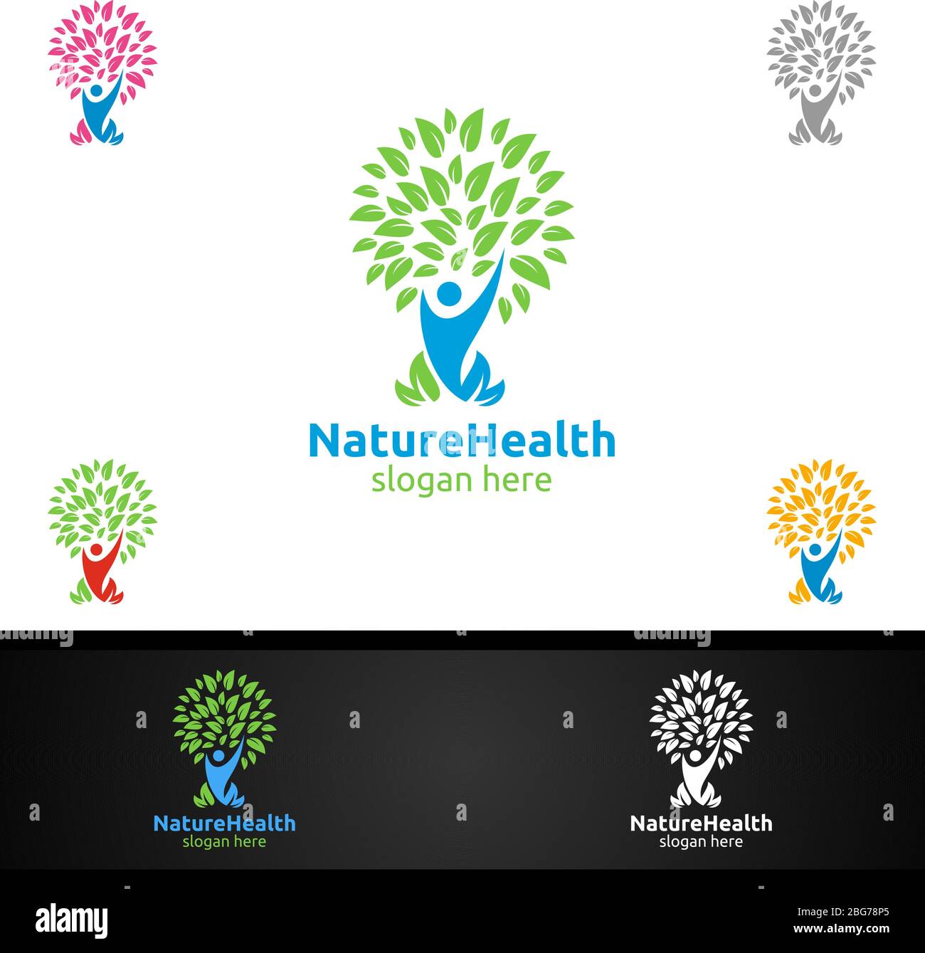 Organic Health Care Medical Logo with Human and Leaf Character for ...