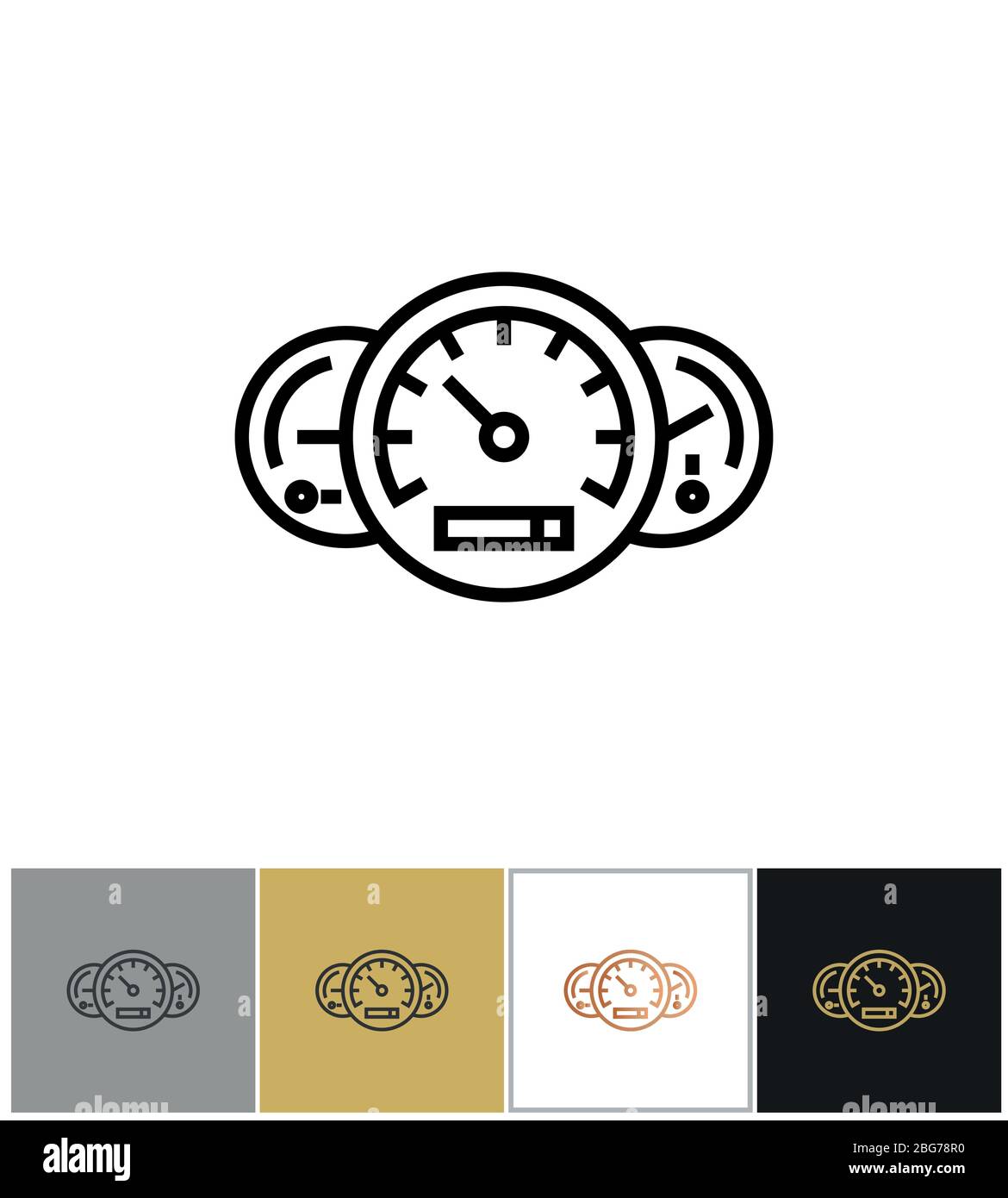 Speedometer icon, odometer and fuel full signs on white and black ...