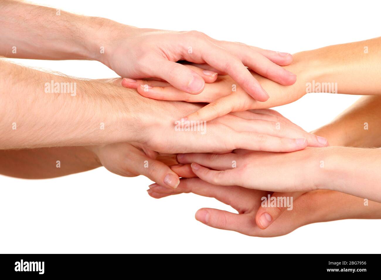United hands isolated on white Conceptual photo of teamwork Stock Photo ...