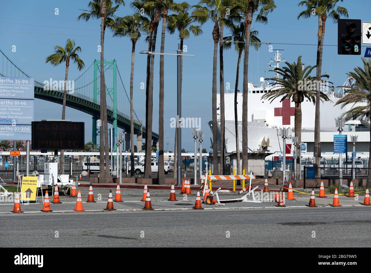 Los Angeles, CA/USA - April 19, 2020: Entrance to where the USNS Mercy ...