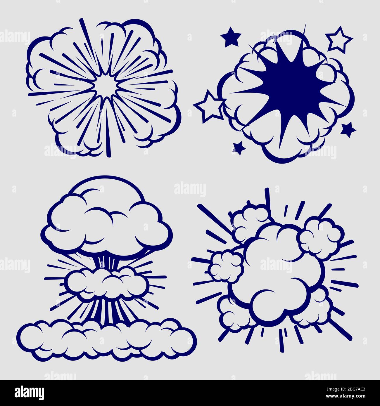 Ballpoint sketch explosion clouds isolated on grey background. Vector ...
