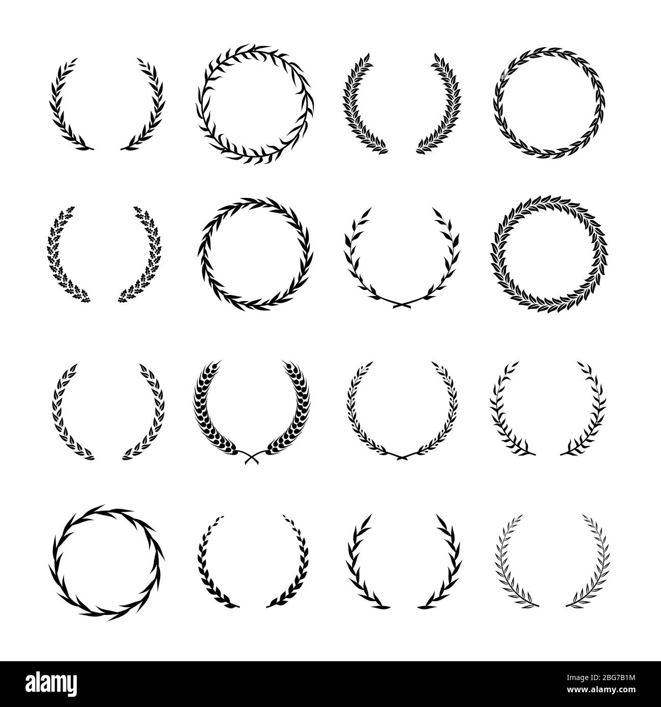 Vintage round branch borders. Laurel and oak heraldry wreaths. Award ...