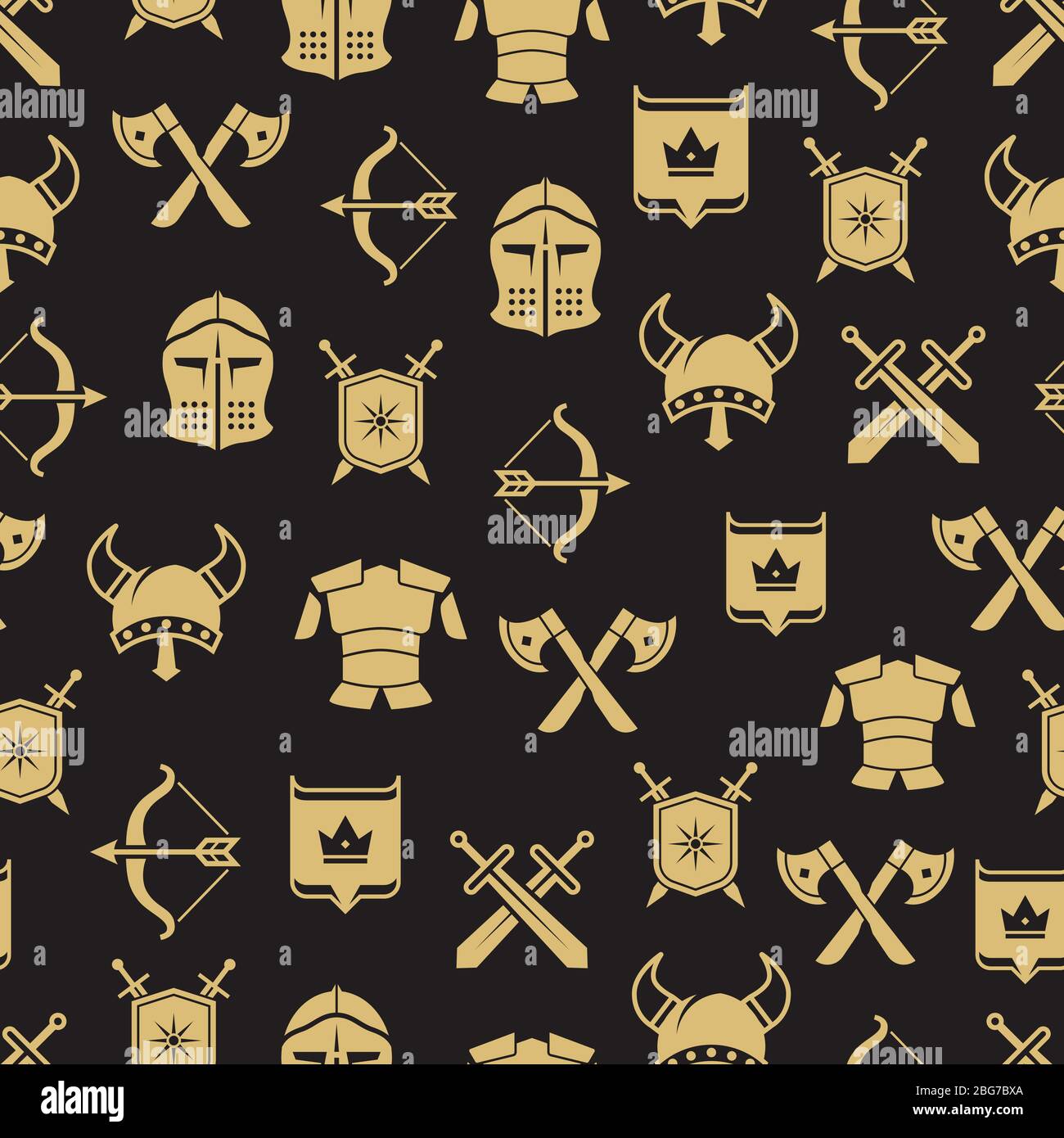 Medieval warriors shield and sword seamless pattern background. Vector ...