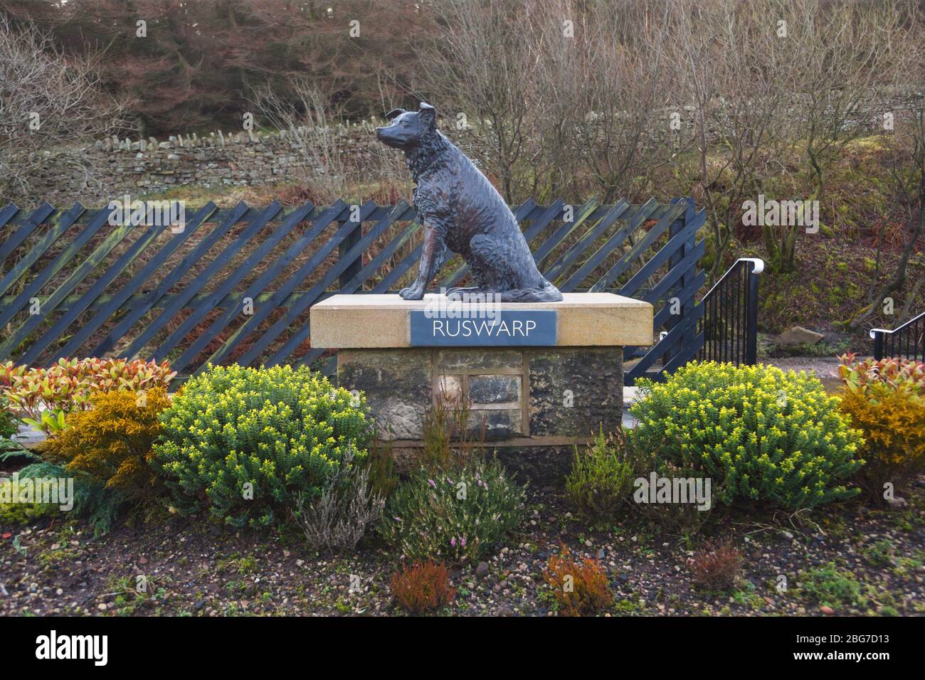 Garsdale station on the Settle - Carlisle line, statue of Ruswarp, a ...
