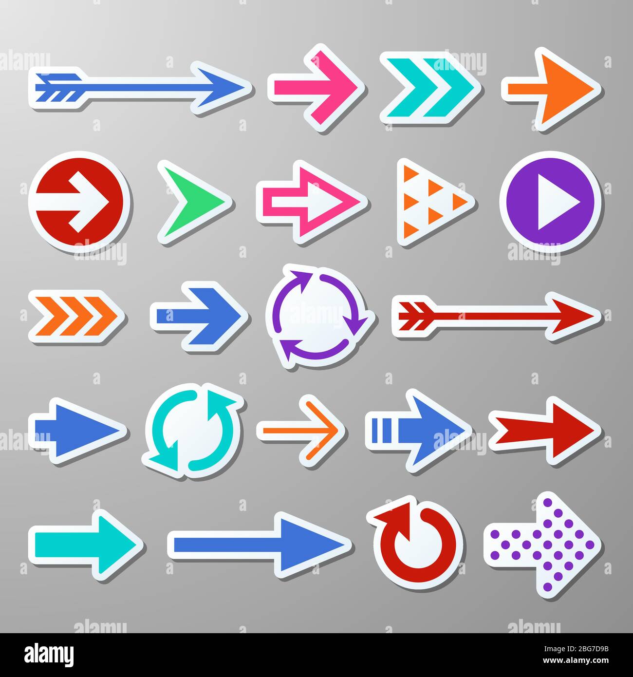 Website right arrow stickers. Directional arrows signs. Progress arrow vector symbols. Sticker ...