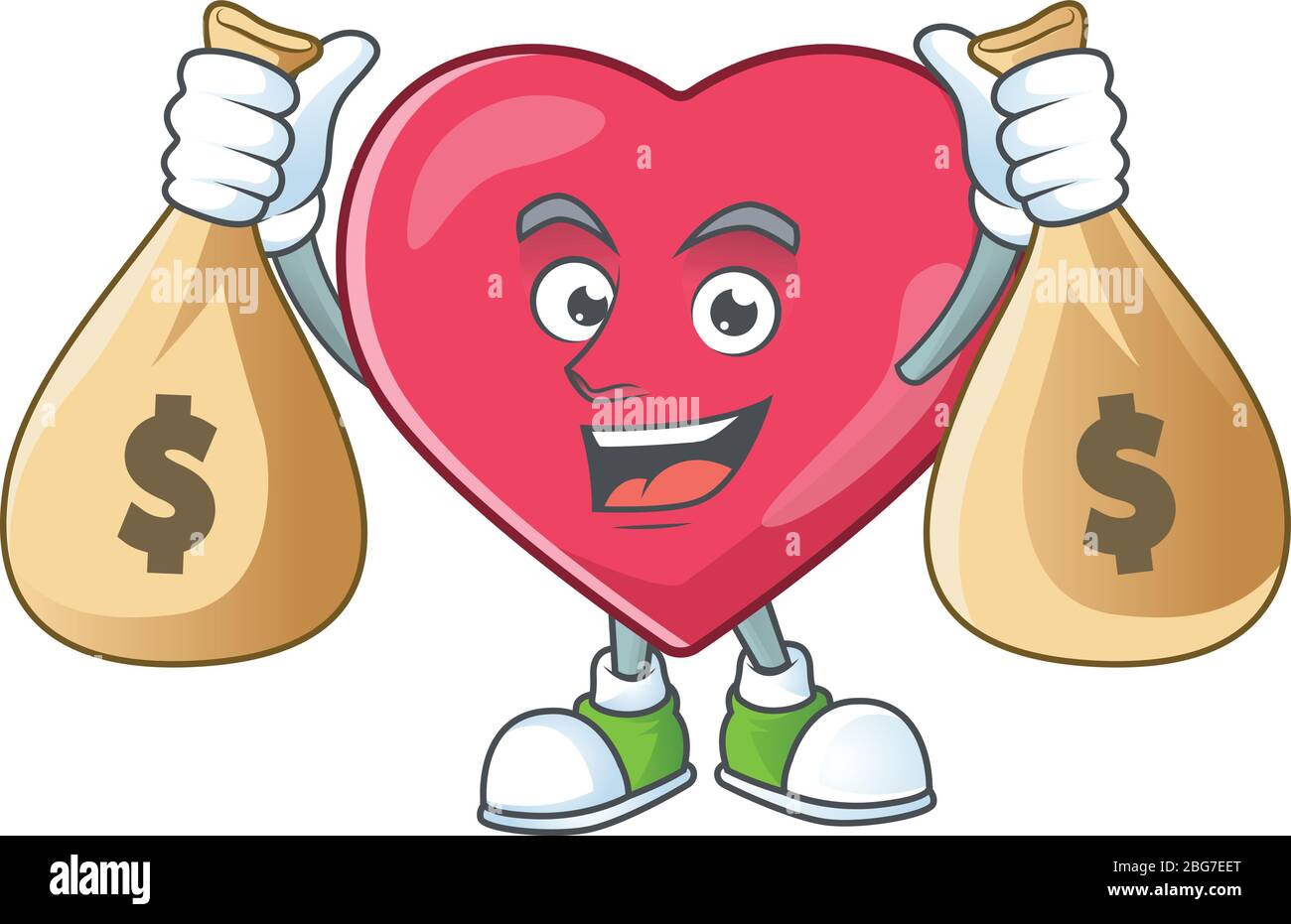 Blissful rich heart medical notification cartoon character having money ...