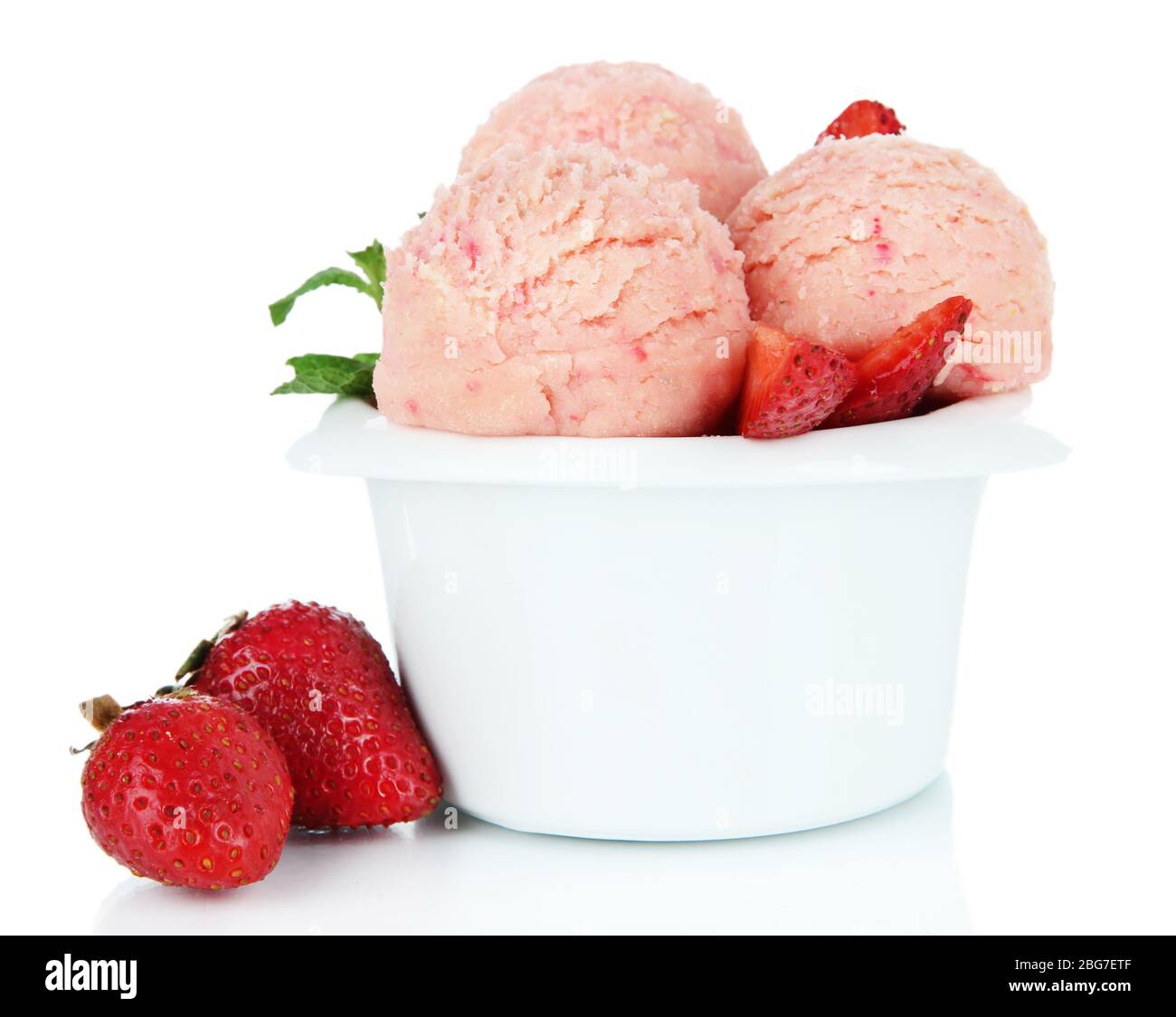 Tasty ice cream scoops in bowl, isolated on white Stock Photo - Alamy