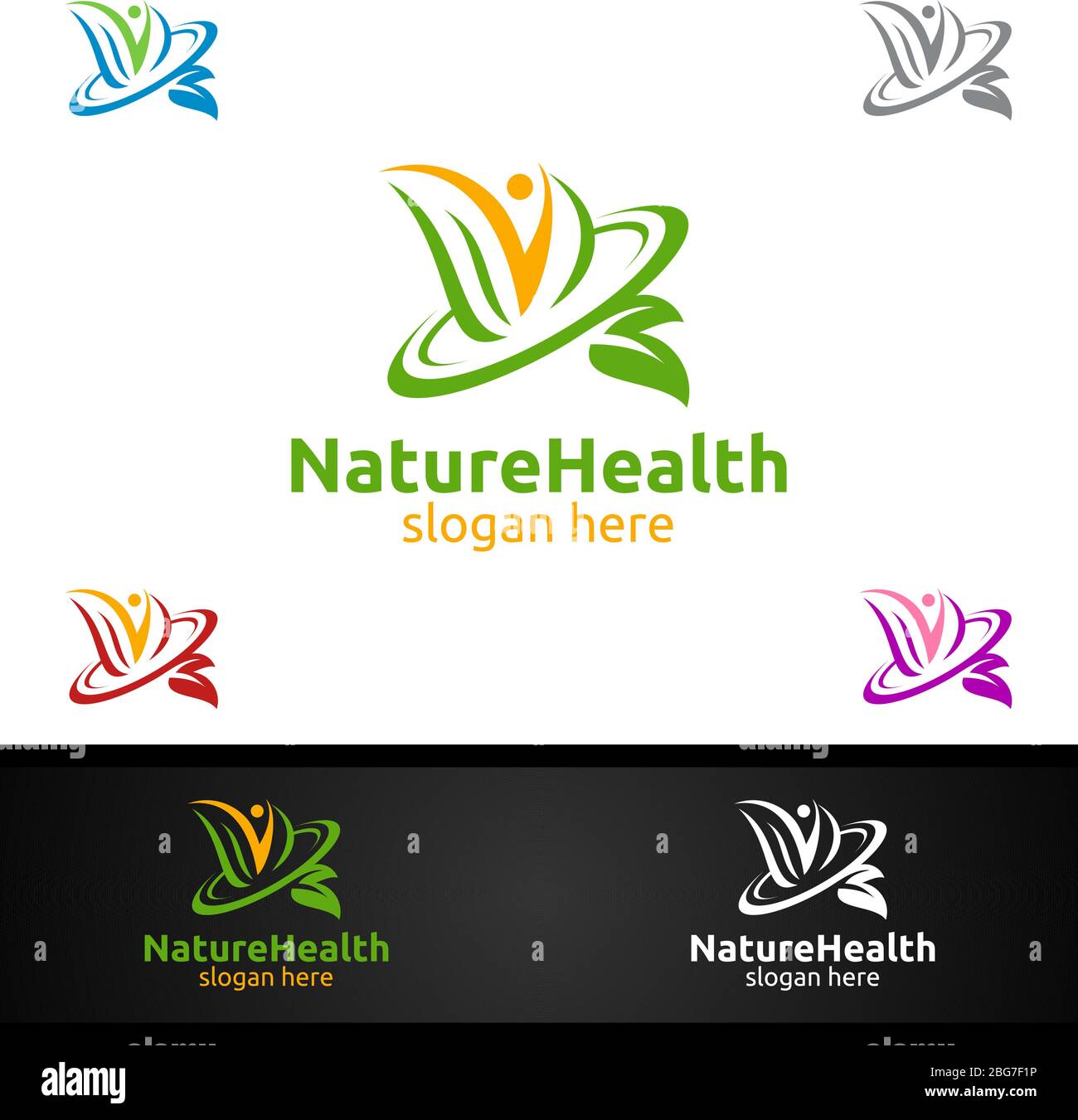 Organic Health Care Medical Logo with Human and Leaf Character for ...