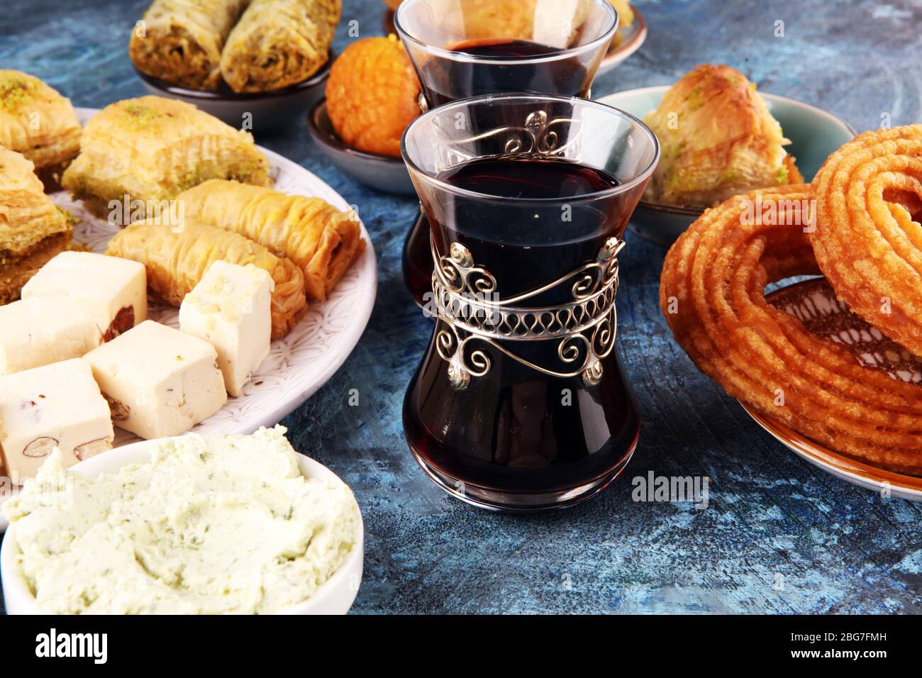 Middle eastern or arabic dishes. Turkish Dessert Baklava with pistachio ...