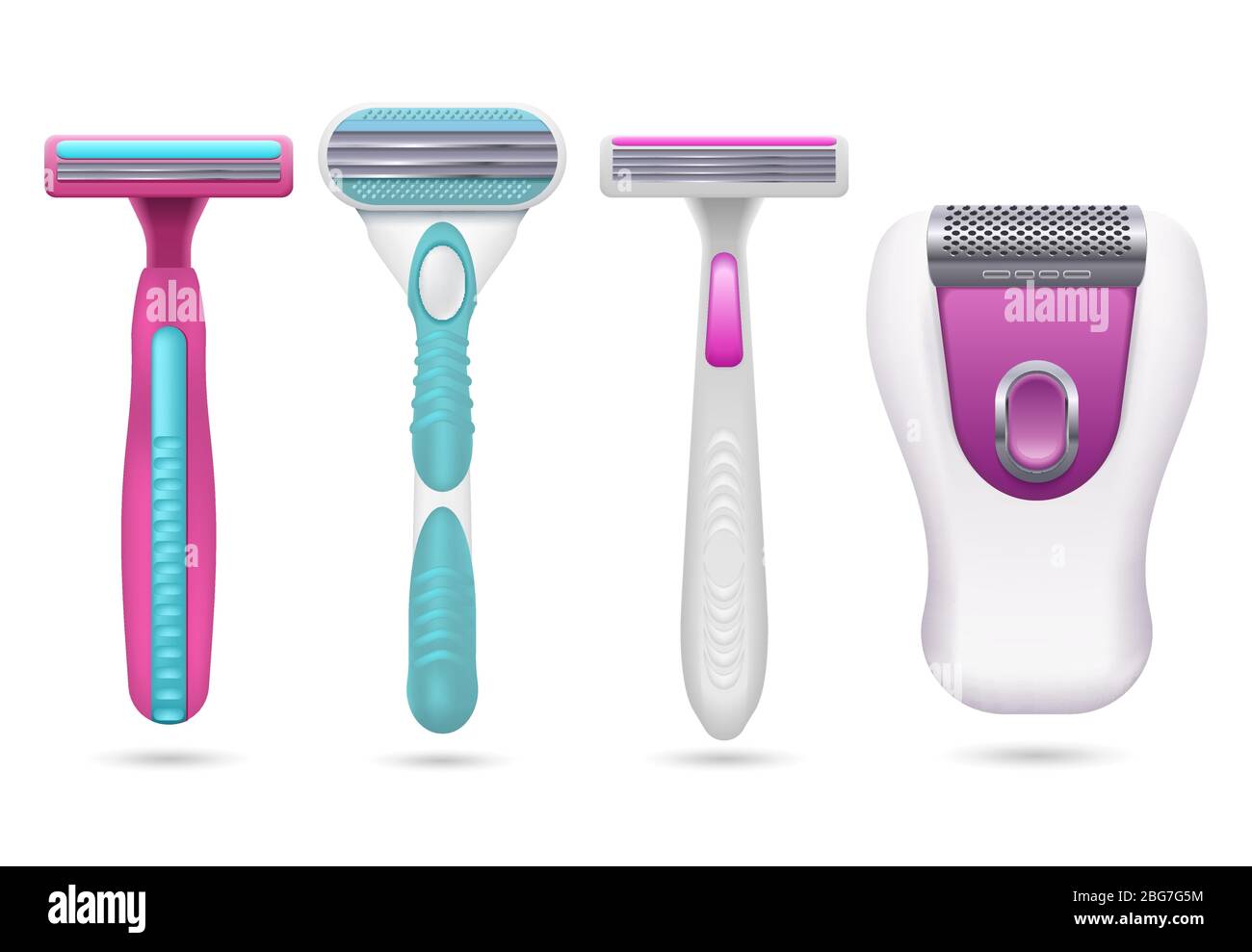 Realistic female shaving razor. Woman hygiene shavers vector set ...