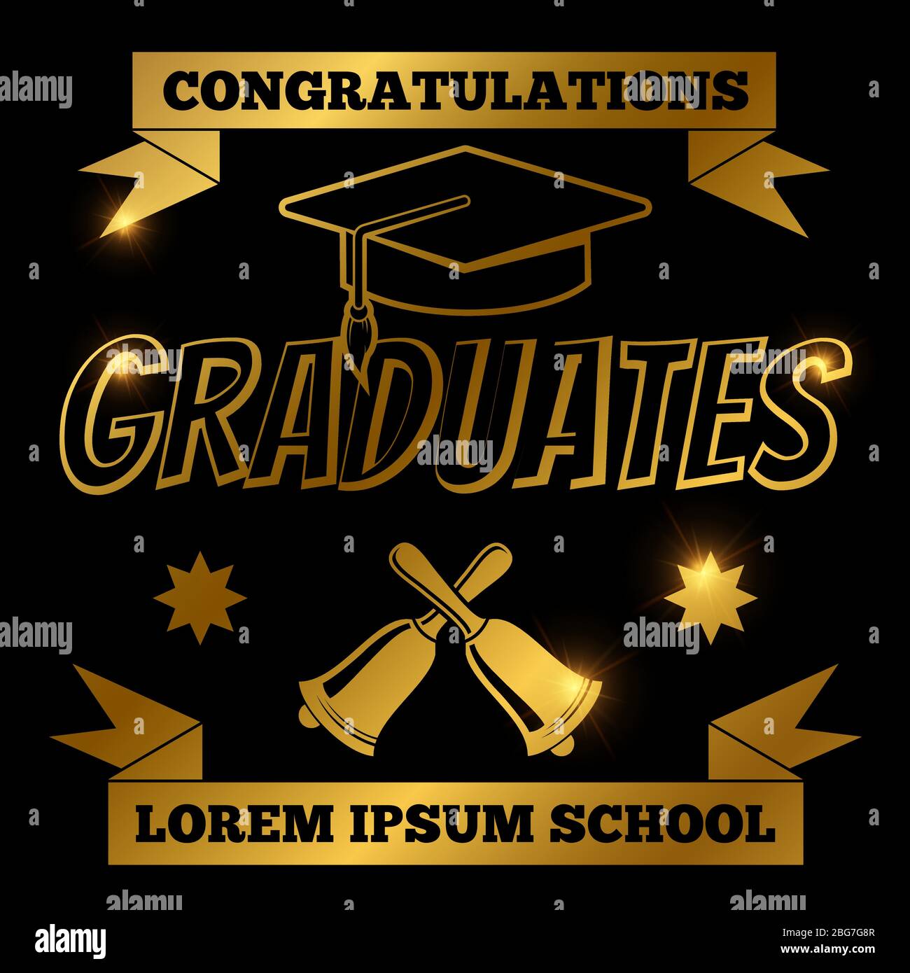 Gold graduate banner with shine elements isolated on black background ...