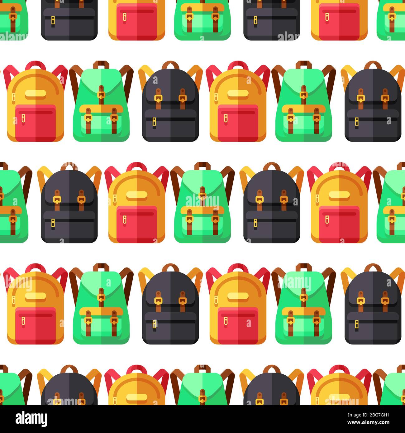 School and travel flat backpacks seamless pattern background. Vector ...