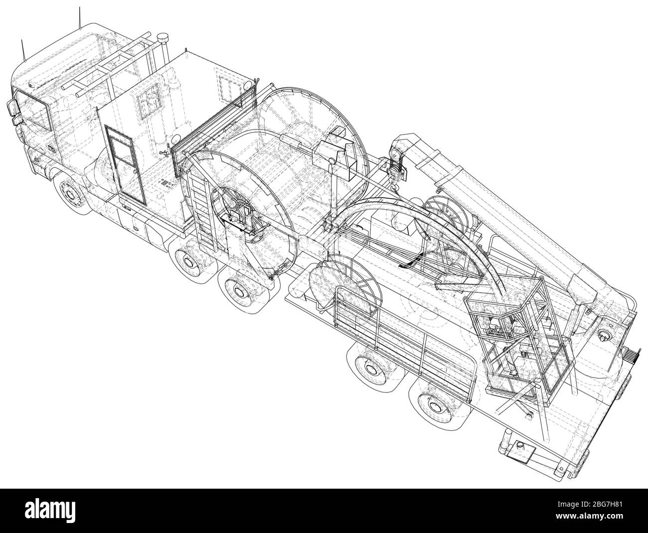 Oilfield coiled tubing equipment. Coiled tubing reel on a trailer. wire ...