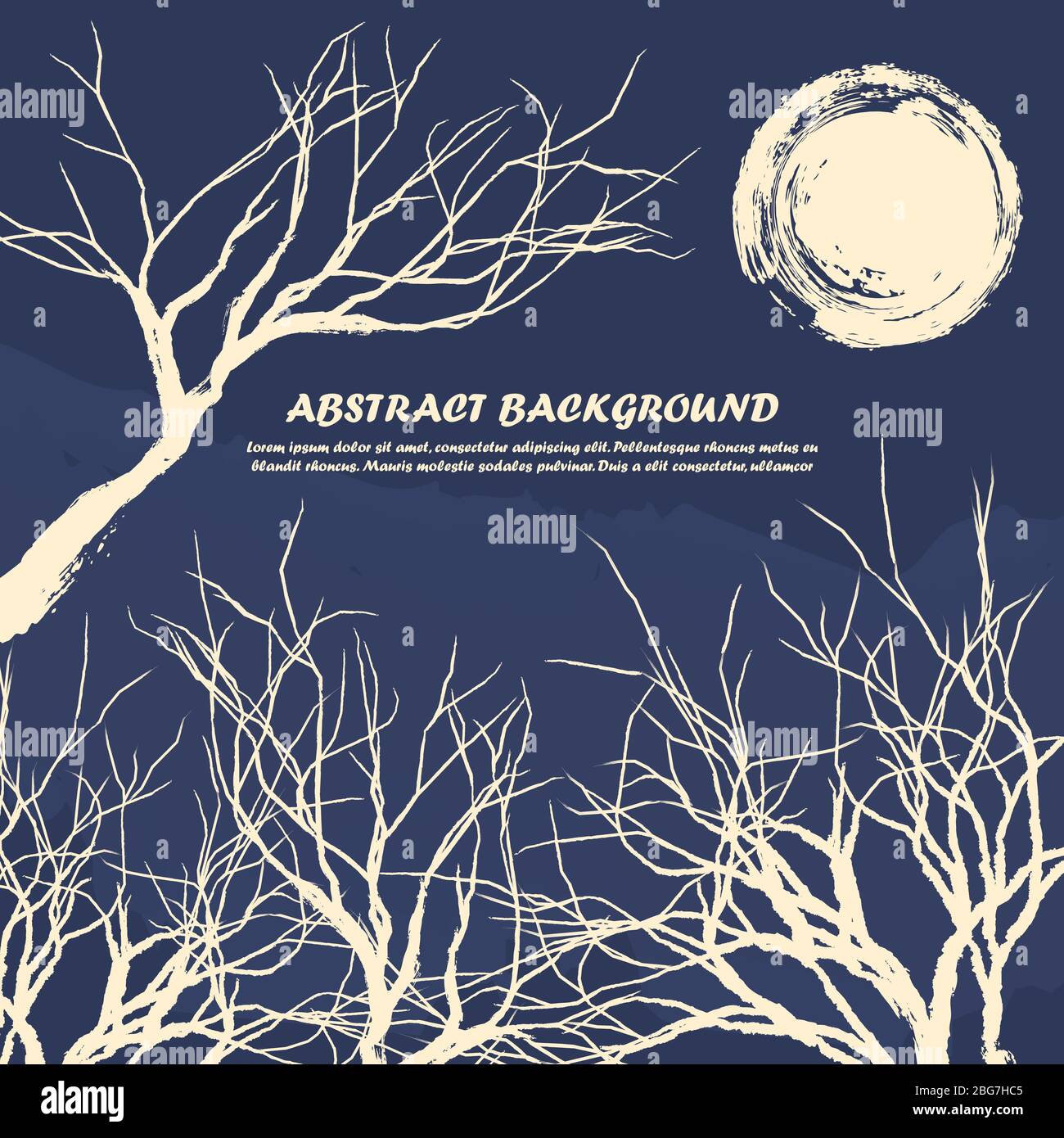 Banner or poster grunge vector background with tree branches ...