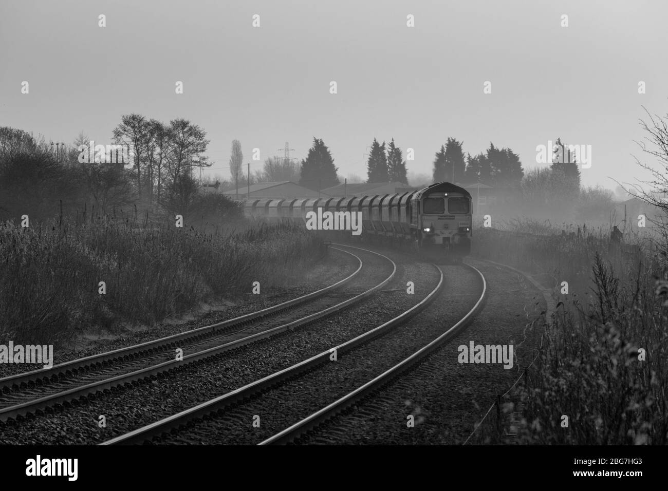 Freightliner class 66/6 diesel locomotive at Fiddlers Ferry with a ...