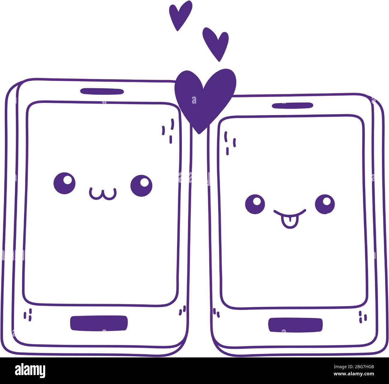 cute smartphone devices love kawaii cartoon character vector ...