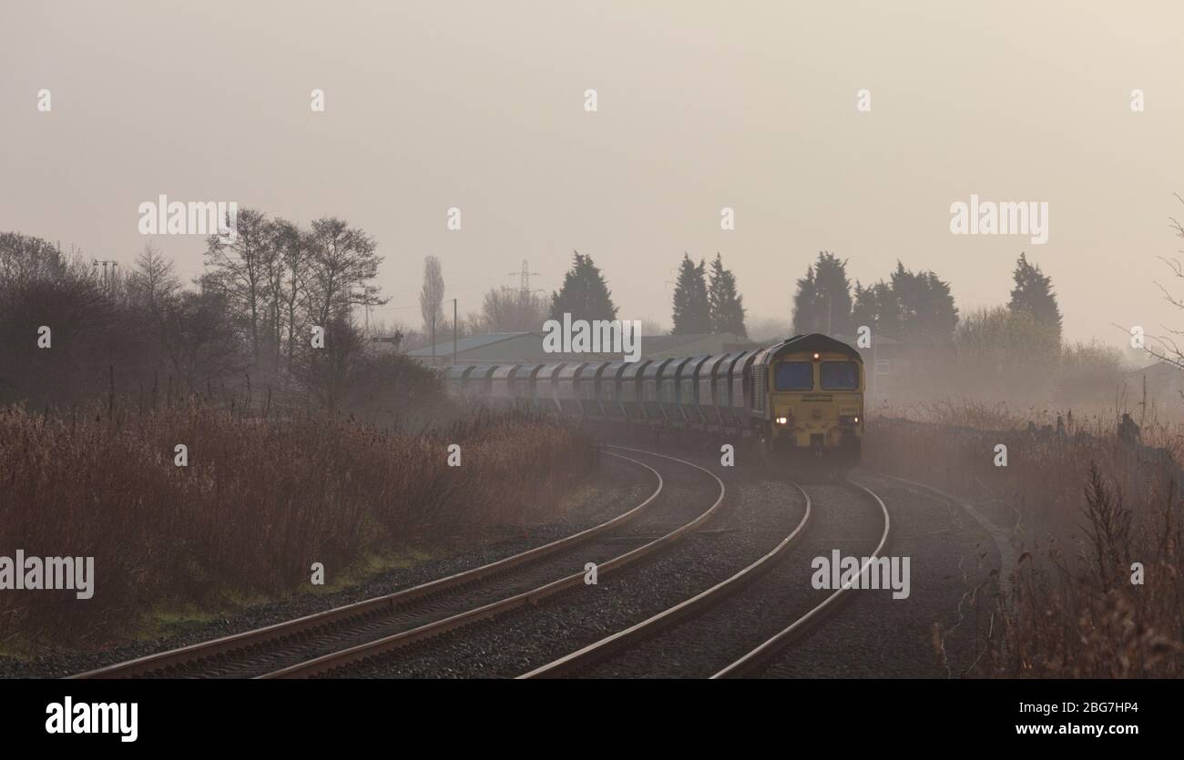 Freightliner class 66/6 diesel locomotive at Fiddlers Ferry with a ...