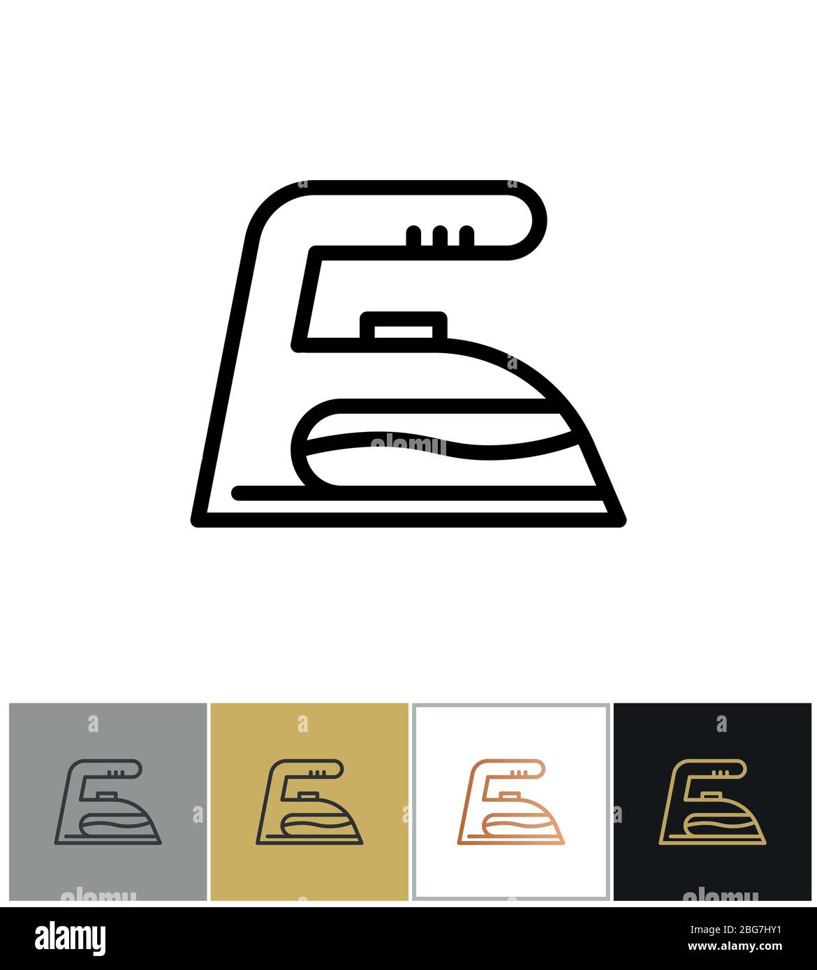 Iron icon, hot ironing tool on white and black backgrounds. Vector ...